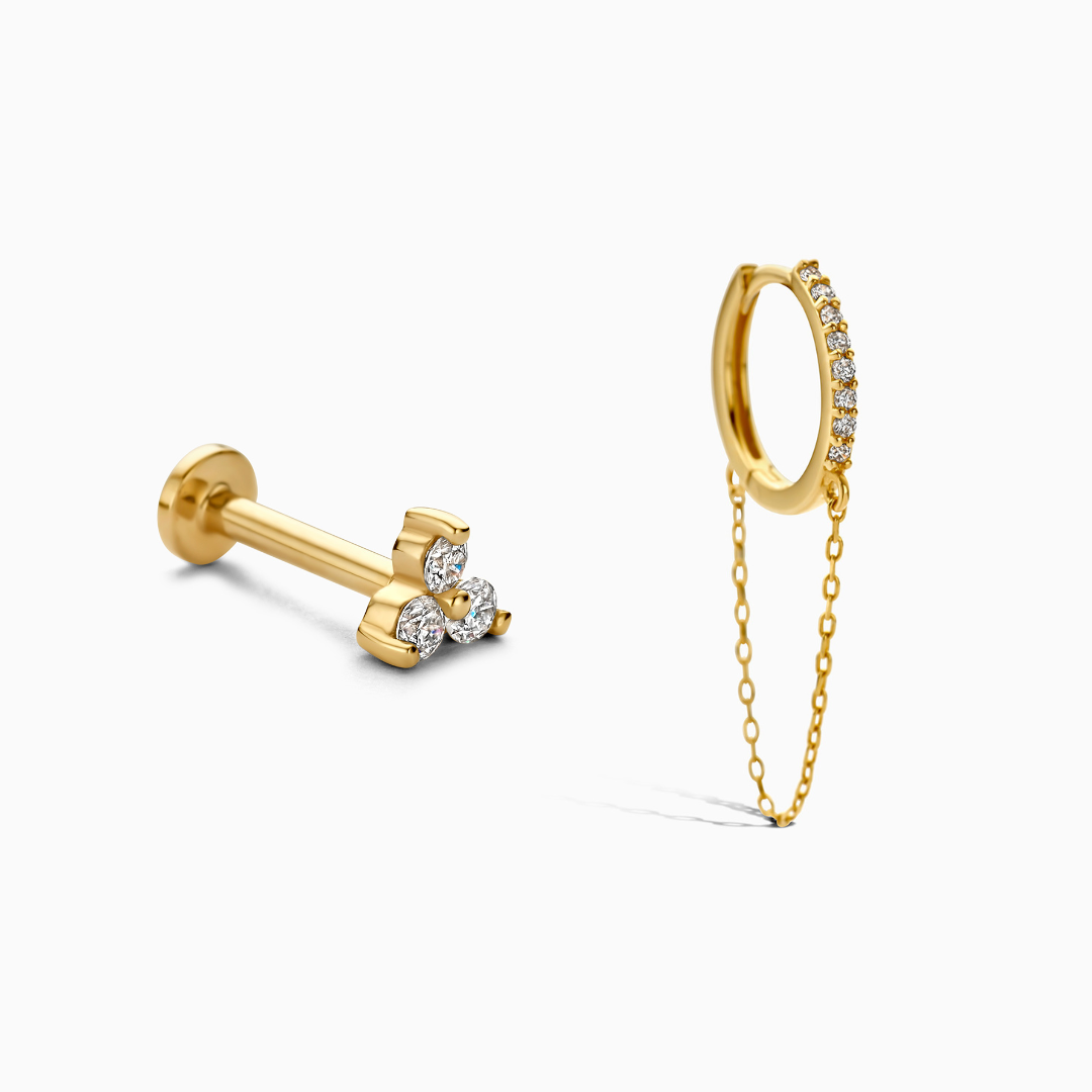 Curated Diamond Luxe Set | Gold piercing earrings set for ladies with ...