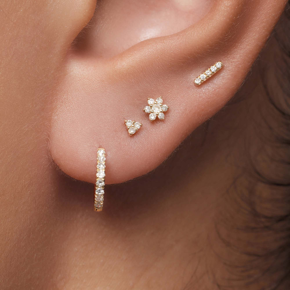 Diamond Bar Piercing | Gouden piercing oorbel voor dames met witte ...