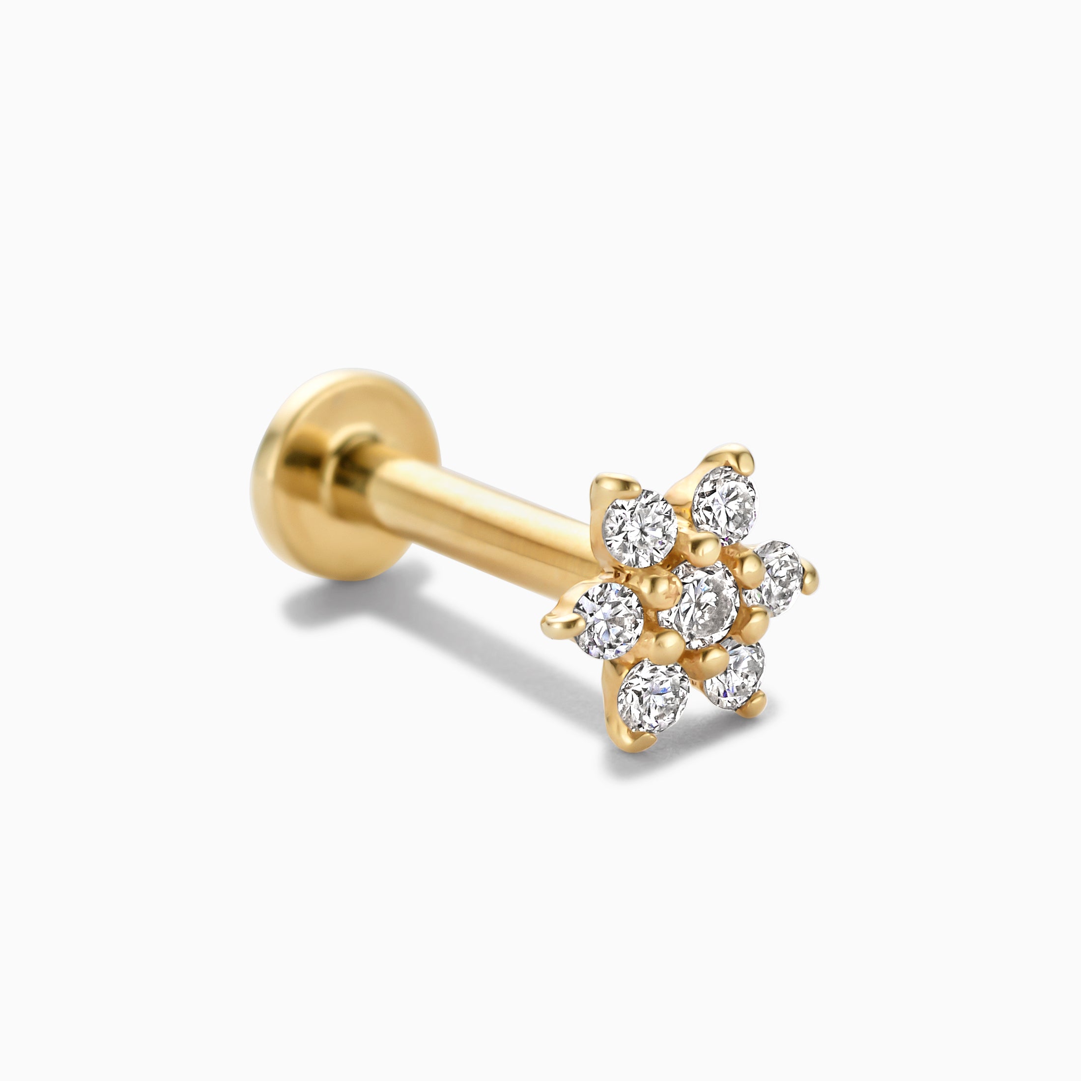 Diamond Flower Piercing | Gouden piercing oorbel voor dames met ...